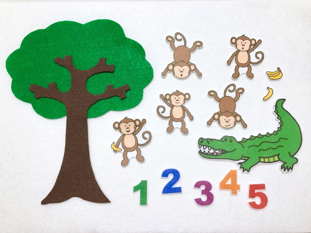 Five Little Monkeys Swinging in Tree Felt Stories Flannel Stories Set ...