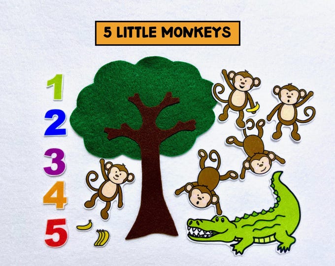 5 Little Monkeys, Finger Puppets, Quiet Play, Alligator, Doctor, Mama ...