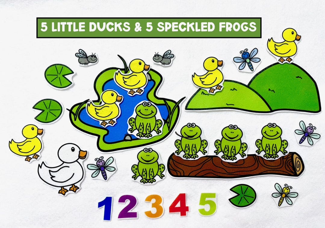 Five Little Ducks & Speckled Frogs Felt Story: Nursery Rhyme Flannel ...