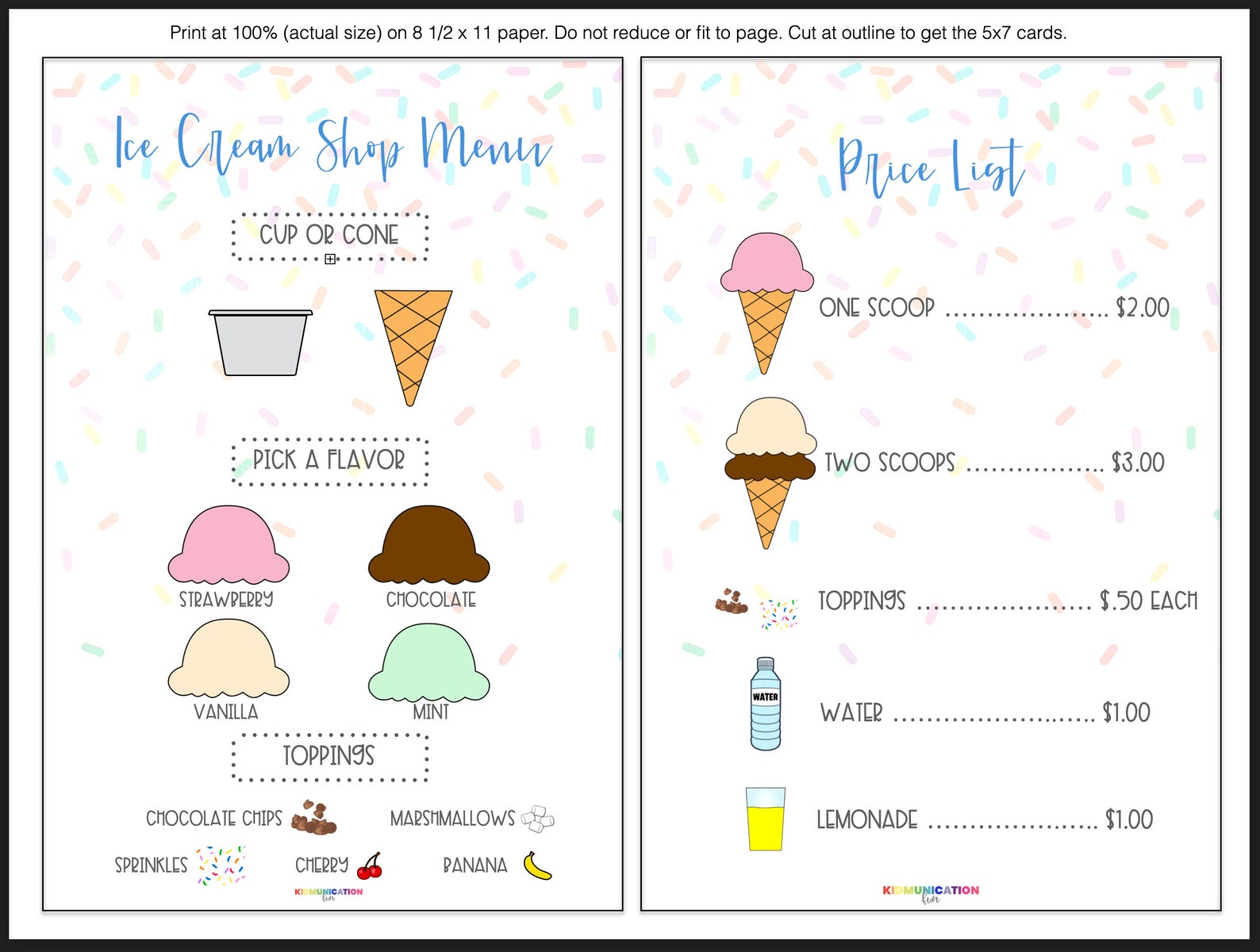 Ice Cream Shop Pretend Play Printable: Kids' Menu, Order Forms (digital ...