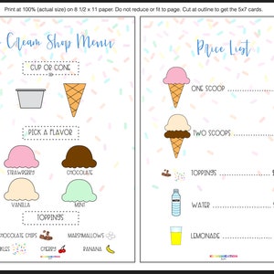 Ice Cream Shop Printable - Pretend Play Menu - Ice Cream Birthday Party ...
