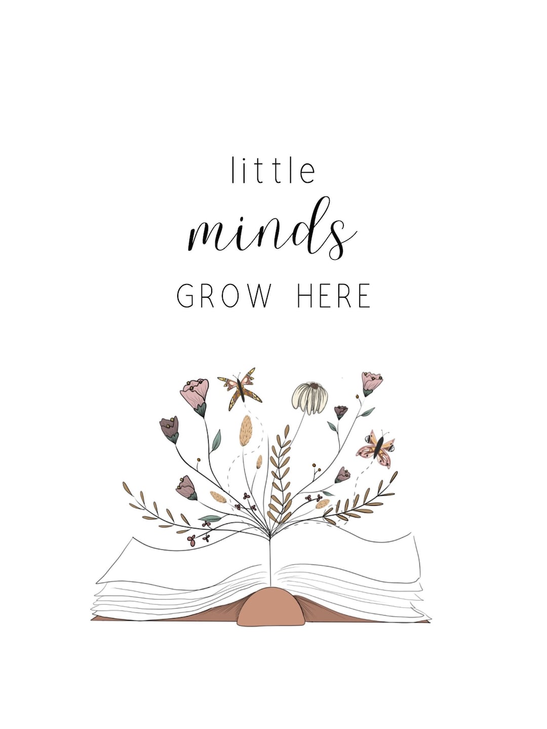 Little Minds Grow Here Digital Download; Floral Book Art - Etsy