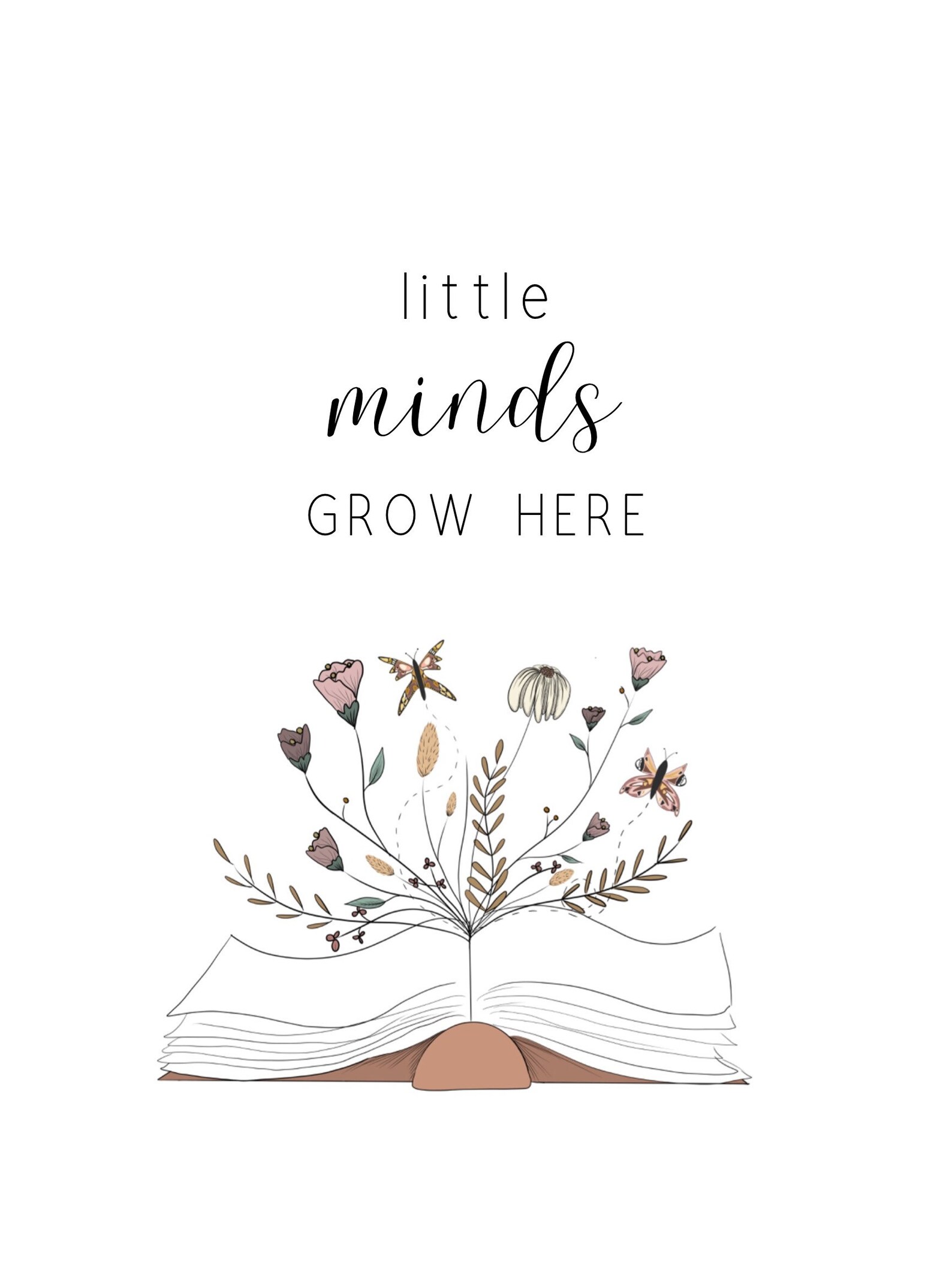 Little Minds Grow Here Digital Download; Floral Book Art - Etsy