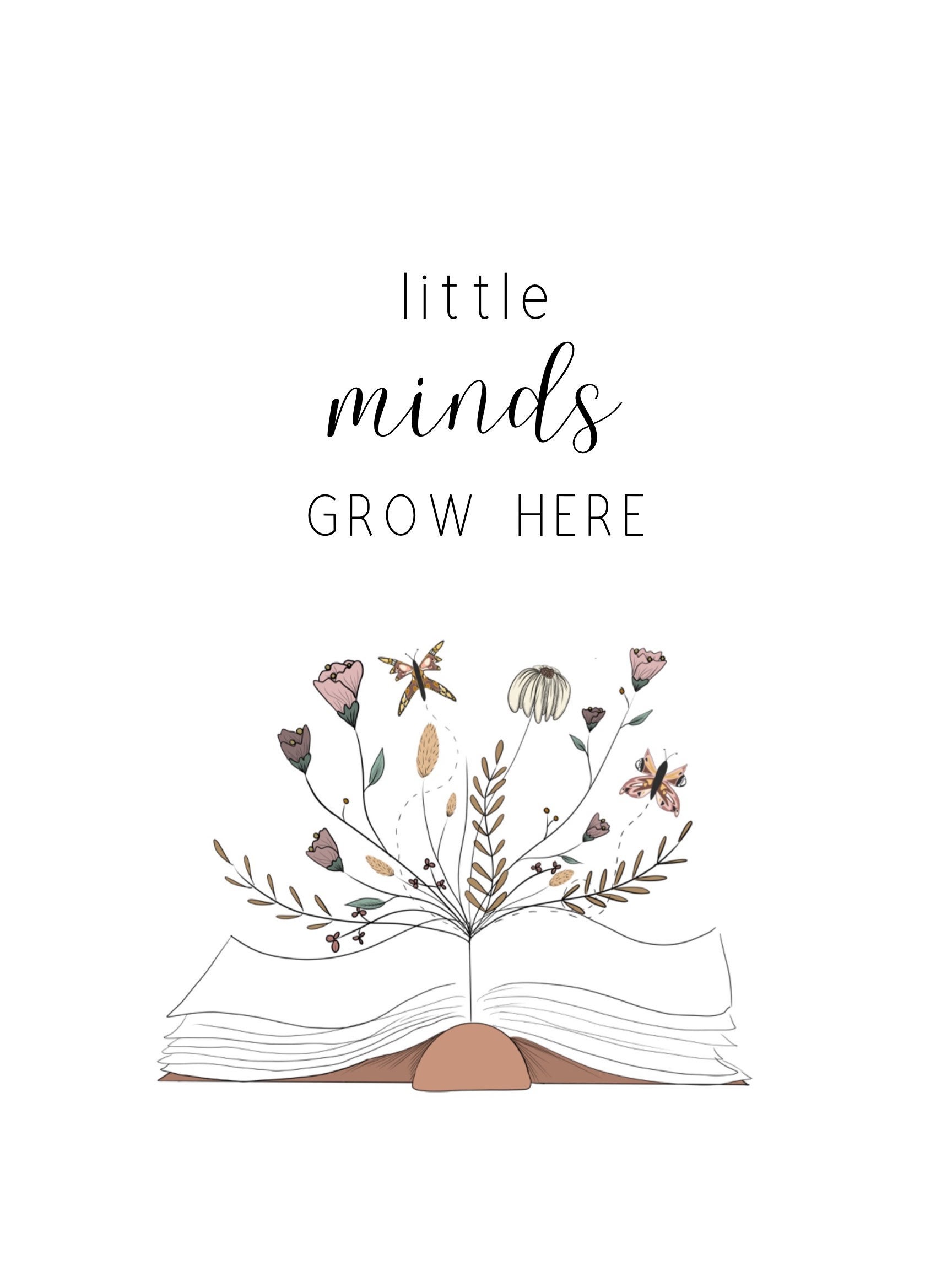Little Minds Grow Here Digital Download; Floral Book Art - Etsy