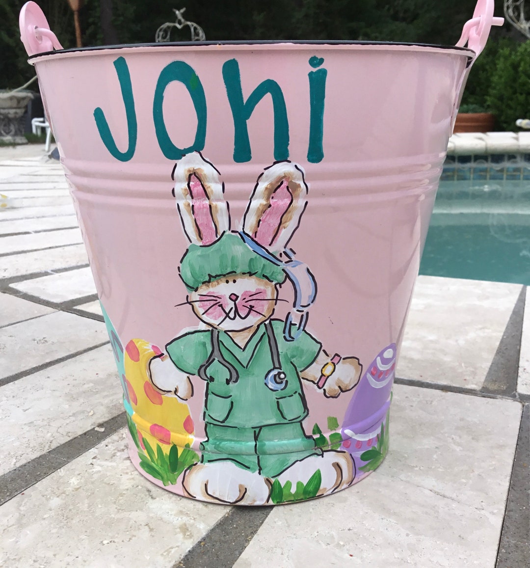 Doctor Nurse Personalized Metal Easter Buckets, Easter Egg Custom Name ...