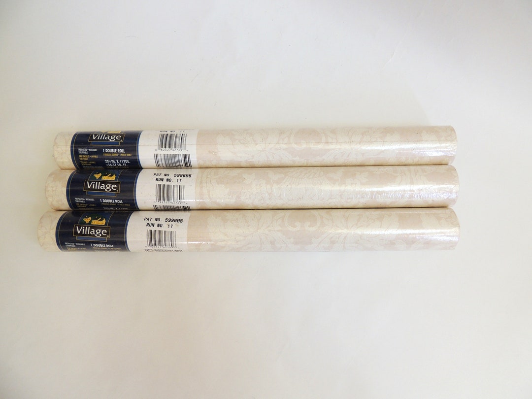 Vintage Wallpaper Rolls, Lot of 3, Double Rolls, Prepasted, Beige and ...