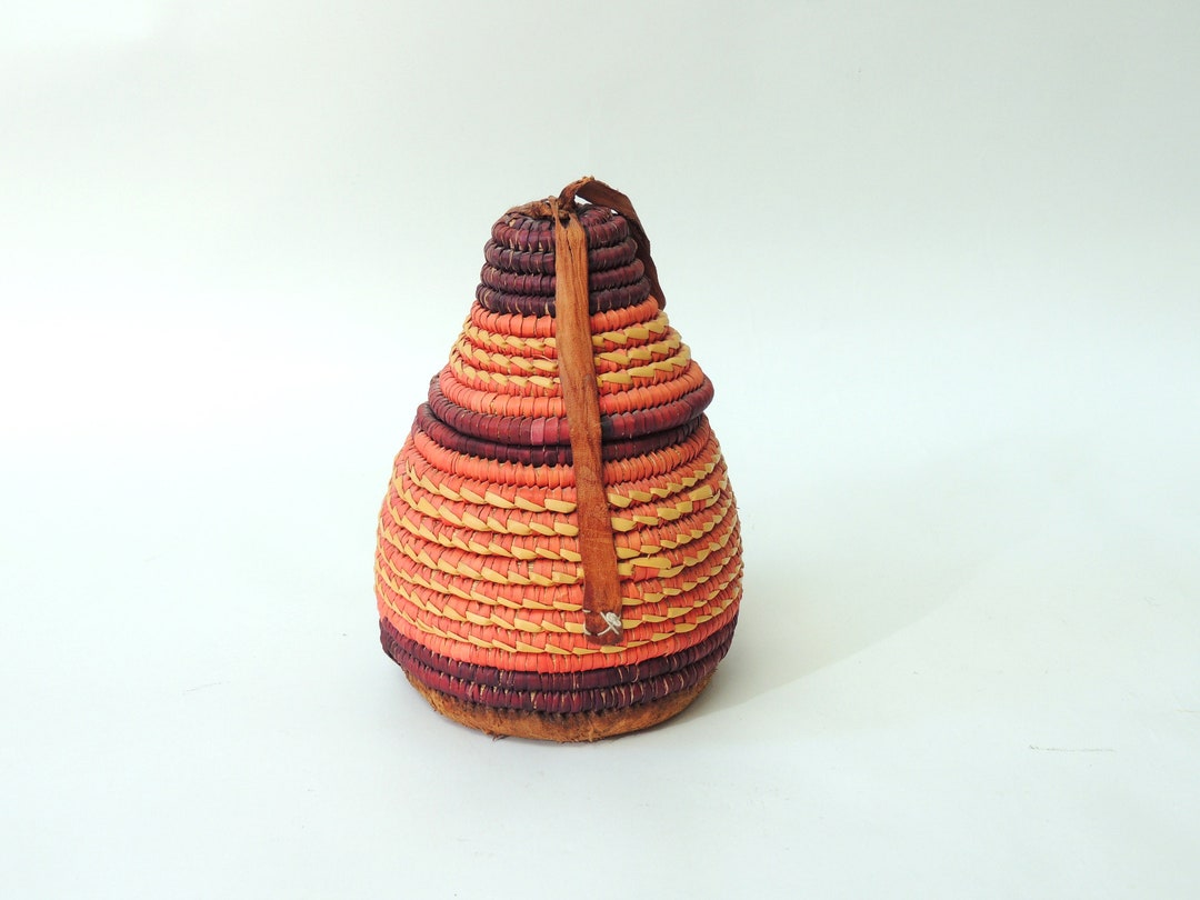 Ethiopian Cone Shaped Harari Style Basket, Vintage Woven Coil Lidded ...