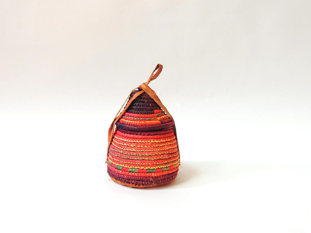 Ethiopian Cone Shaped Harari Style Basket, Vintage Woven Coil Lidded ...