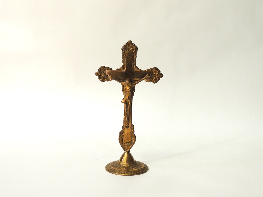 Vintage Brass Crucifix, Tabletop Display Cross - Etsy