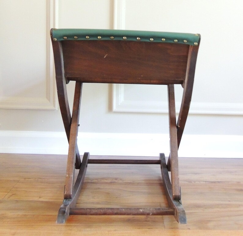 Mid Century Adjustable Rocking Footstool, Wood and Faux Leather ...