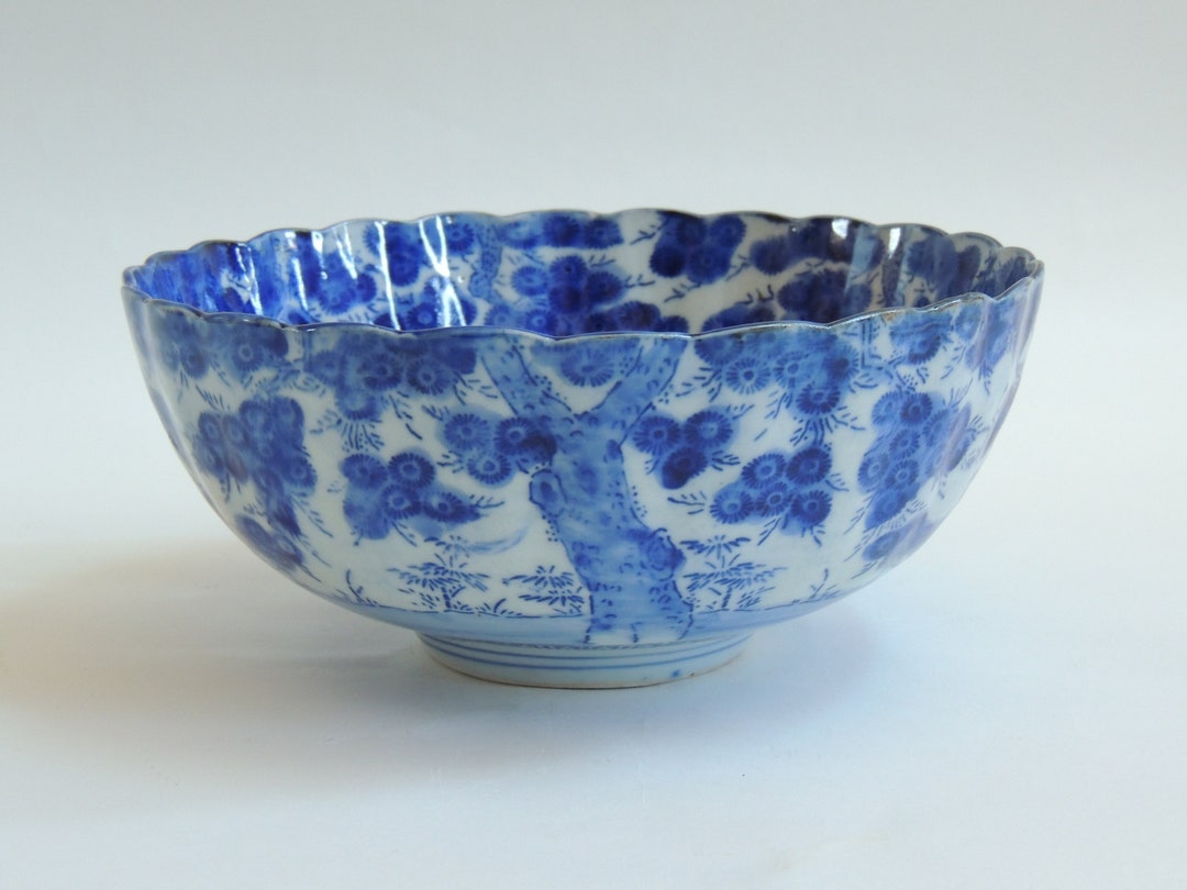 Antique Blue and White Porcelain Bowl, Japanese Arita Ware Flow Blue ...