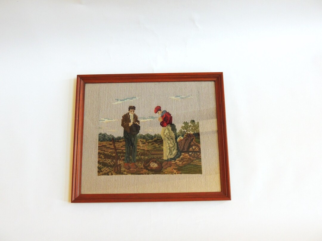 Vintage Framed Cross Stitch, Depiction of the Angelus, Jean Francois ...
