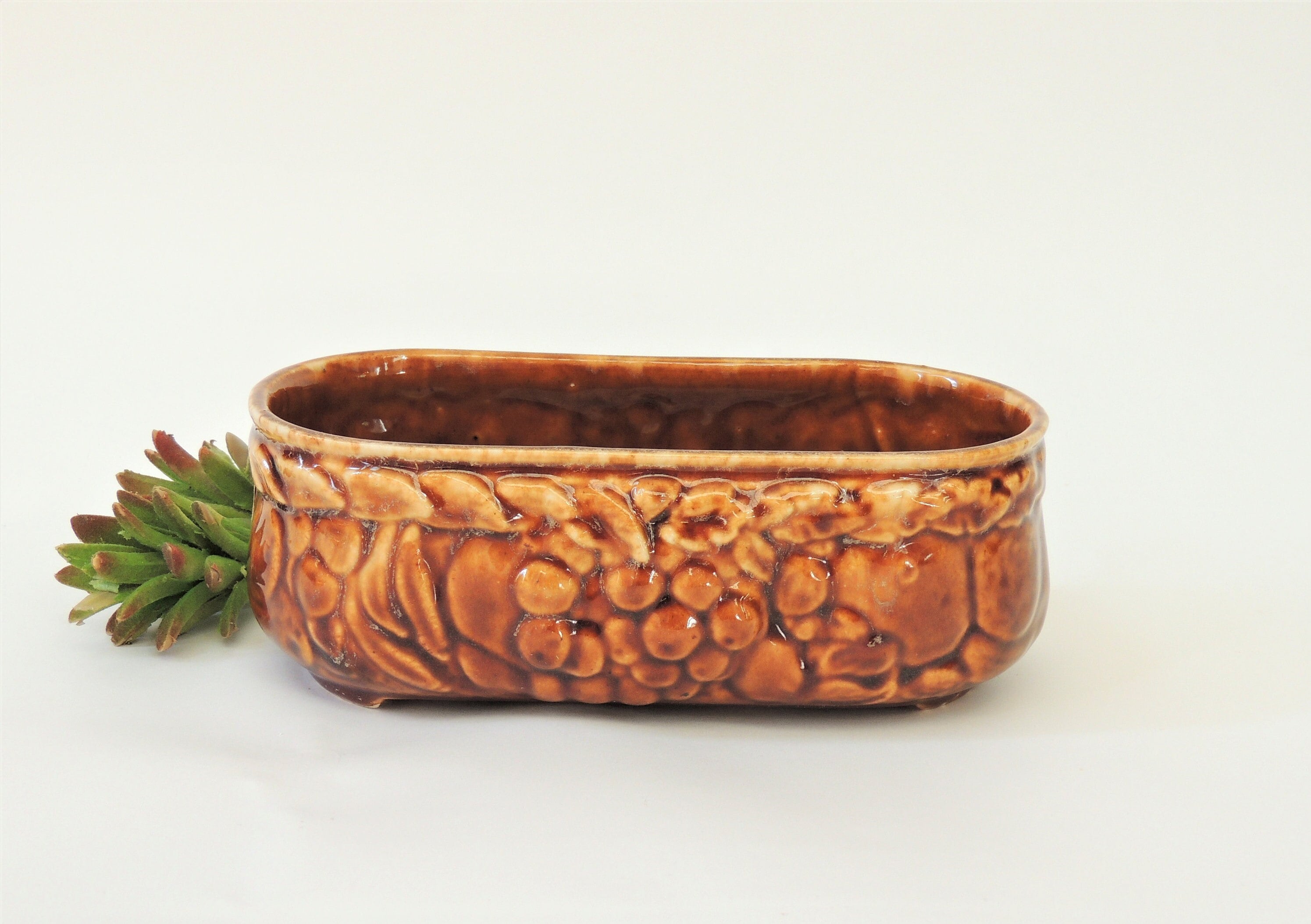 Vintage Rectangular Pottery Planter Drip Glaze Stoneware - Etsy