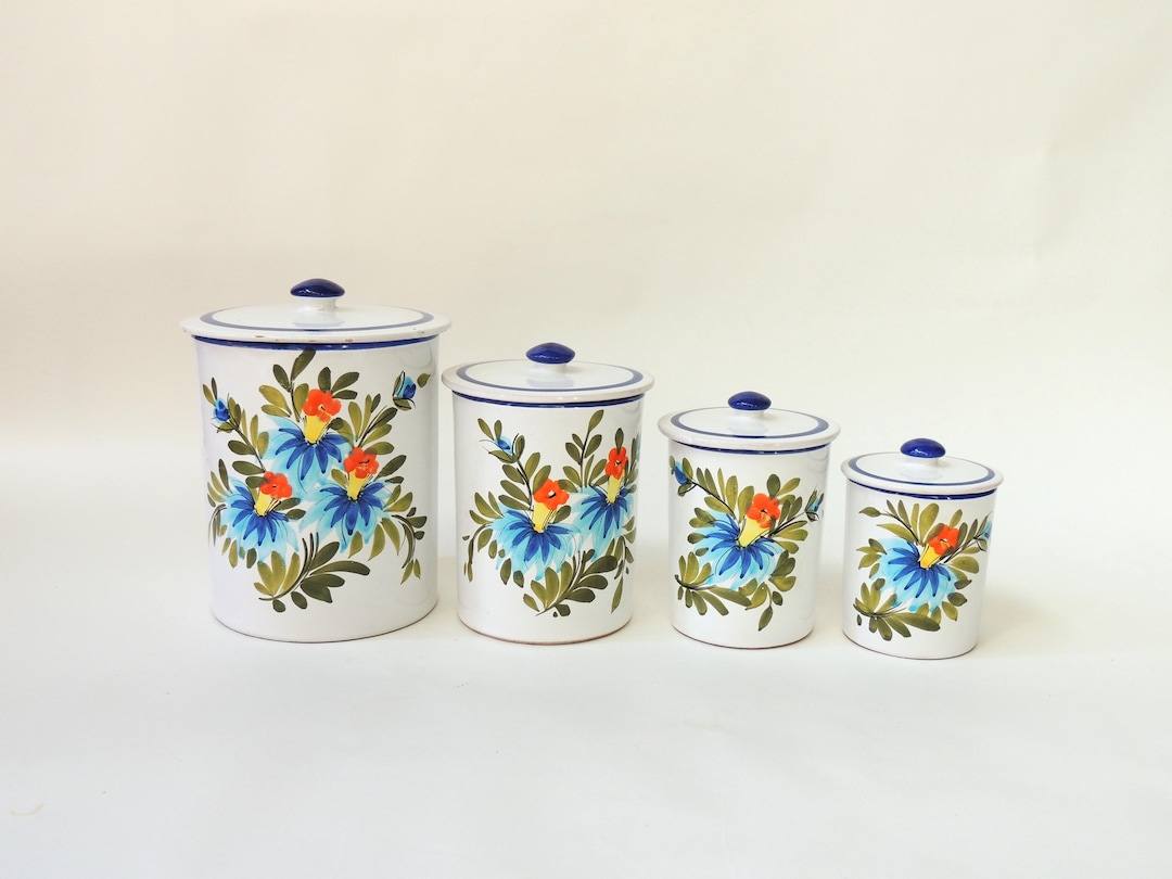 Vintage Italian Pottery Canister Set, Hand-painted Floral Kitchen Decor ...