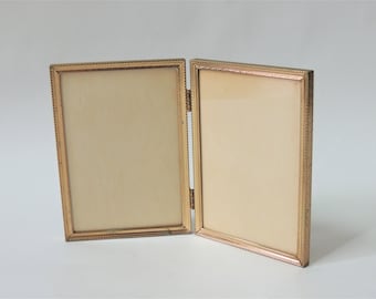 Vintage Gold Brass Sweetheart Photo Frame/ Antique Metal Double Hinged ...