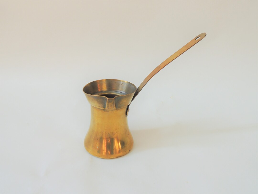 Vintage Brass Turkish Coffee Pot, Long Handle, Milk Warmer, Stove Top ...