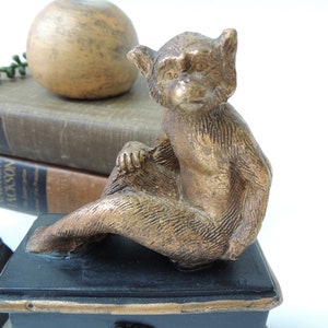 Vintage Monkey Bookends, 80s Decor, Gold and Black Monkey on Pedestal ...