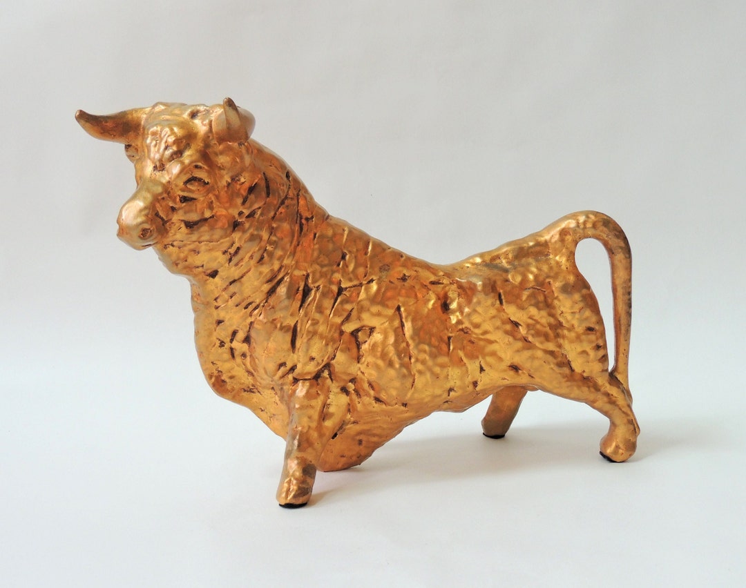 Mid Century Extra Large Bull Statue, Gilt Gold Ceramic Bull Sculpture ...