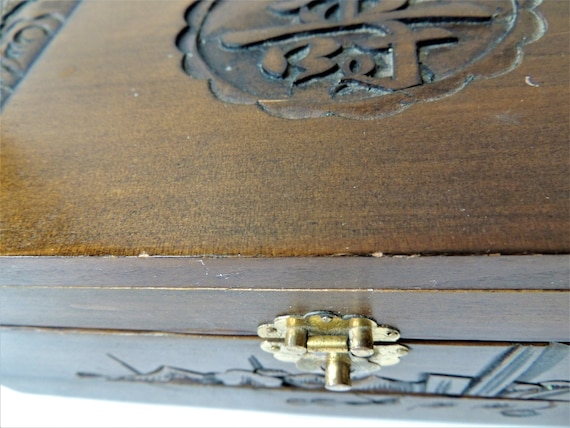 Vintage Jewelry Music Box, Chinese hand carved wood, … - Gem