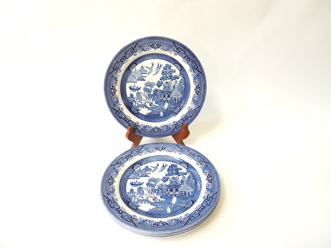 Blue and White Willow Dinner Plates, Set of 4, Made in England ...