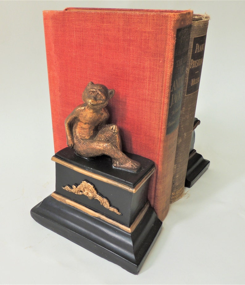 Vintage Monkey Bookends 80s Decor Gold and Black Monkey - Etsy