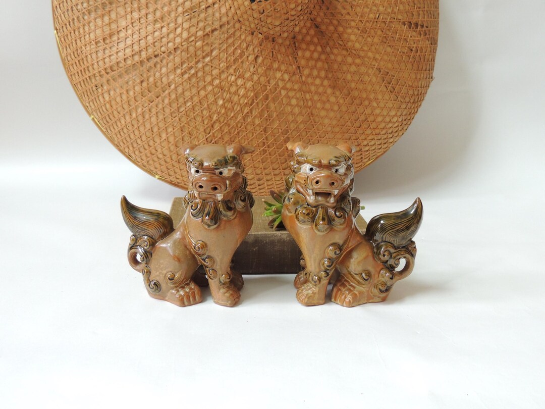 Vintage Set of Foo Dogs, Temple Dog, Asian Decor, Porcelain Shishi Lion ...