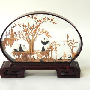 Chinese Panda Diorama, Vintage Cork Art, Wood Shadowbox - Etsy
