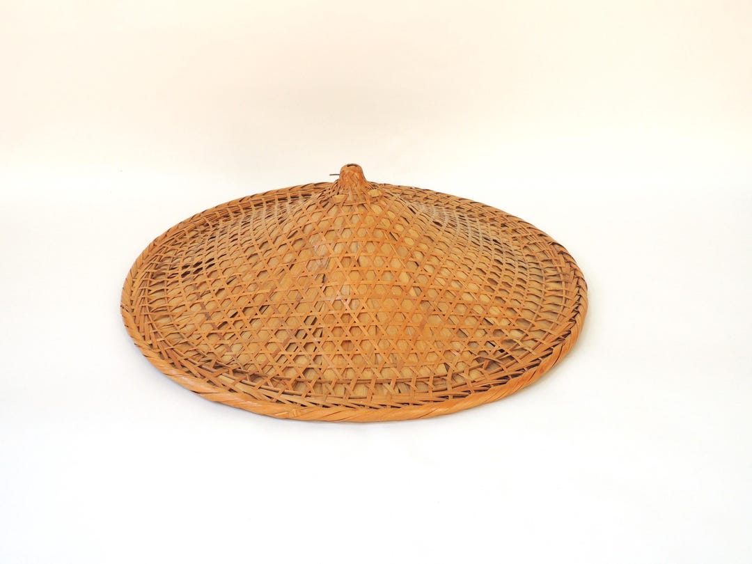 Large Woven Wall Basket, Vintage Asian Bamboo Rice Hat, Conical Shape ...
