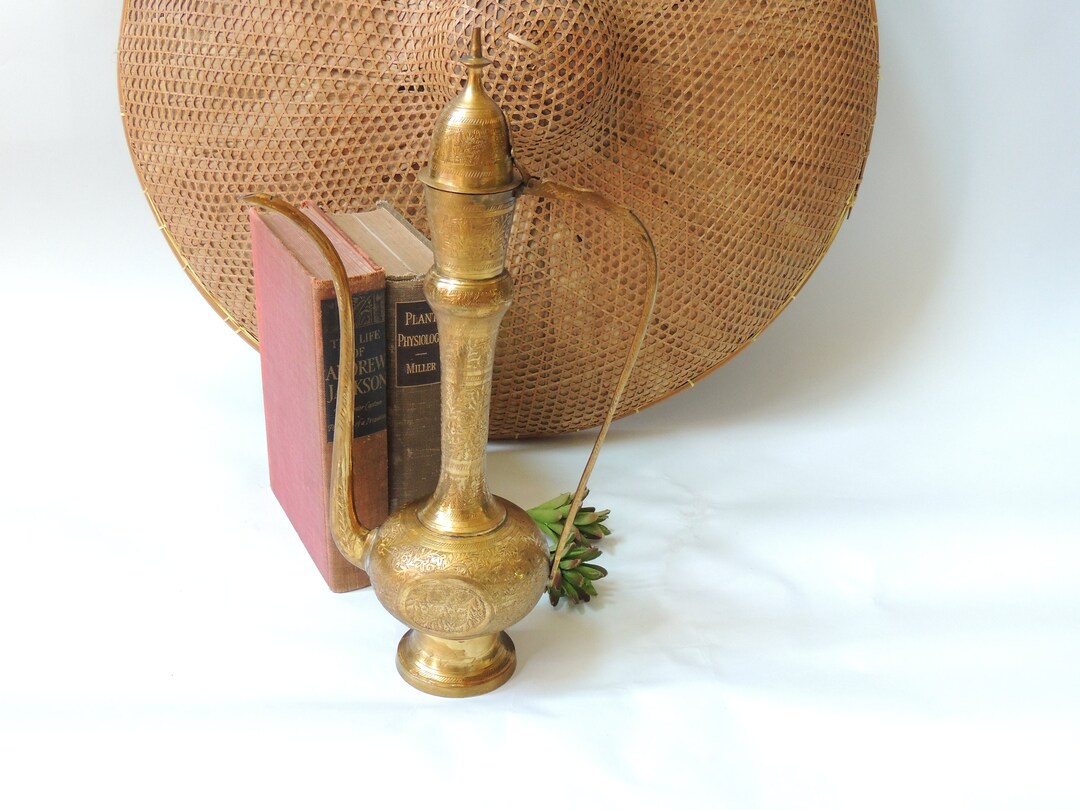 Large Brass Ewer, Middle Eastern, Vintage Water Pitcher, Bohemain Decor ...