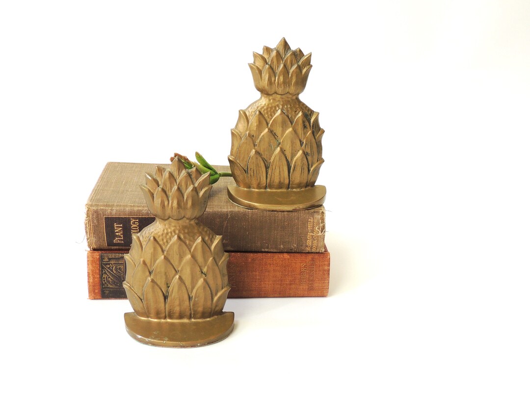 Vintage Brass Pineapple Bookends, Taiwan Brass, 70s Decor, Bookcase ...