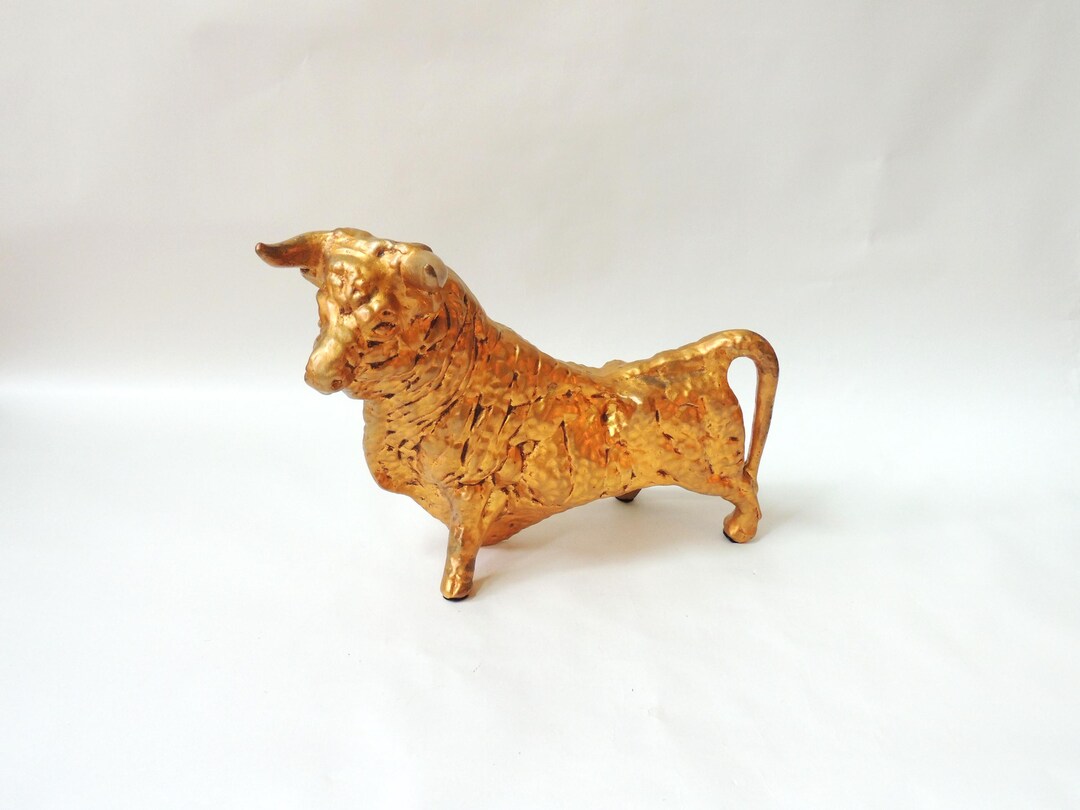 Mid Century Extra Large Bull Statue, Gilt Gold Ceramic Bull Sculpture ...