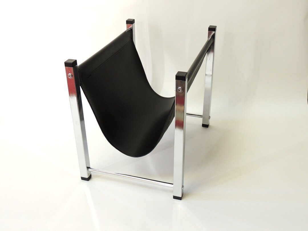 Mid Century Modern Chrome Magazine Rack, Black and Silver, Minimalist ...