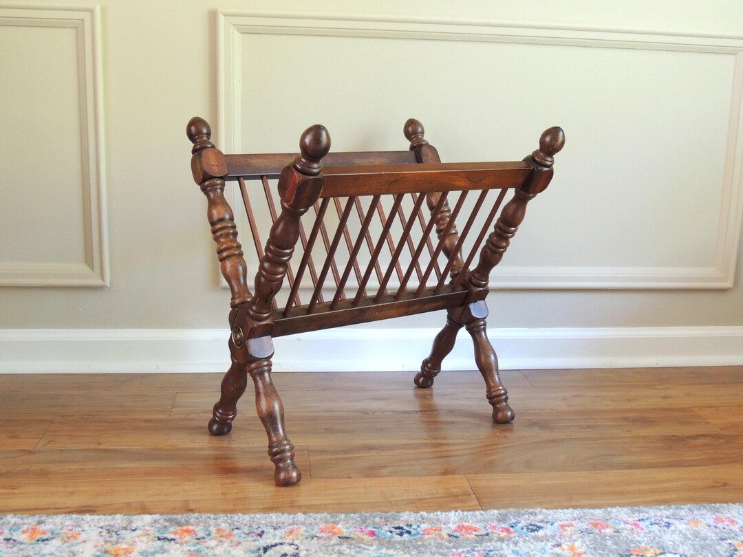 Large Wooden Magazine Rack, Spindle, Turned Leg, Mid Century, Book ...