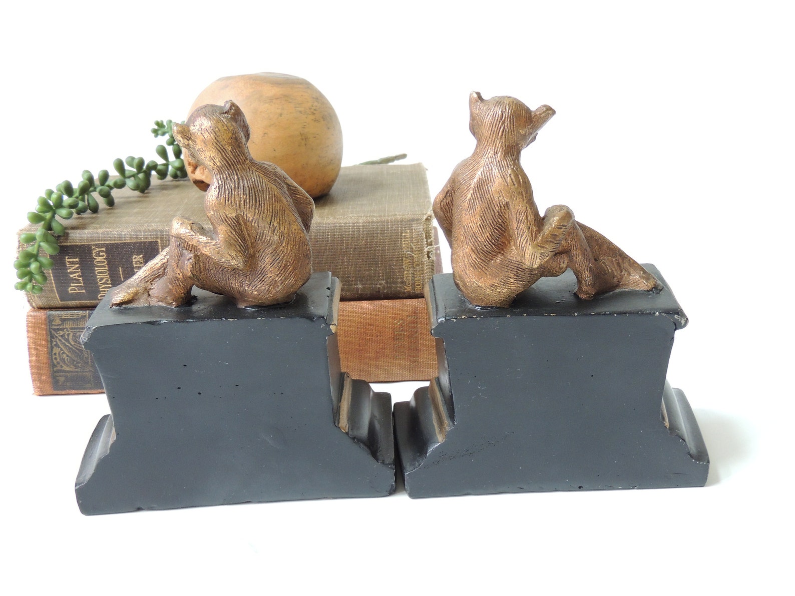 Vintage Monkey Bookends 80s Decor Gold and Black Monkey - Etsy