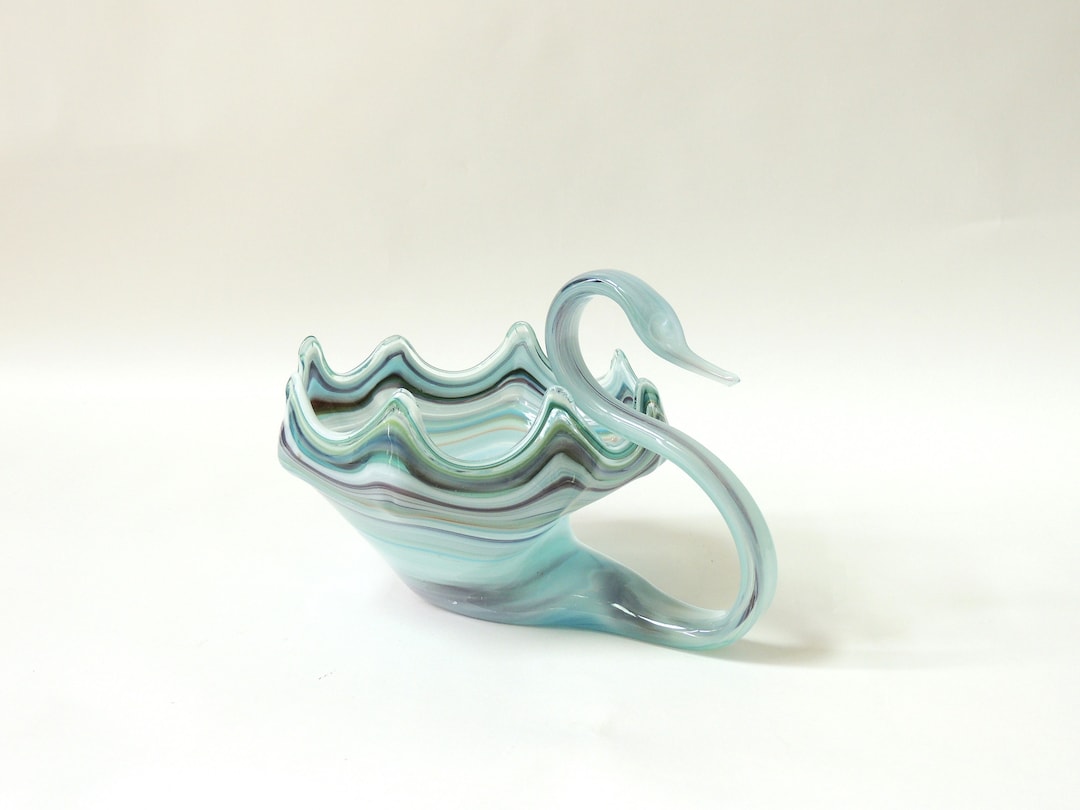 Vintage Swag Glass Swan Bowl, Blue, Table Centerpiece, Hand Blown ...