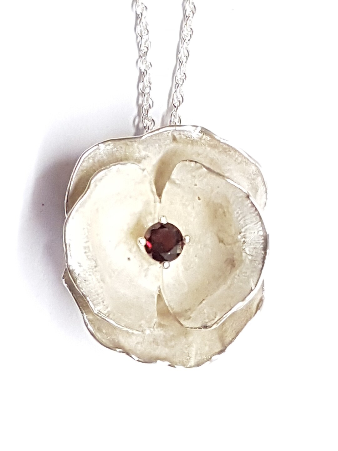 Poppy Pendant Hand Made From Silver Set With an African Garnet - Etsy UK