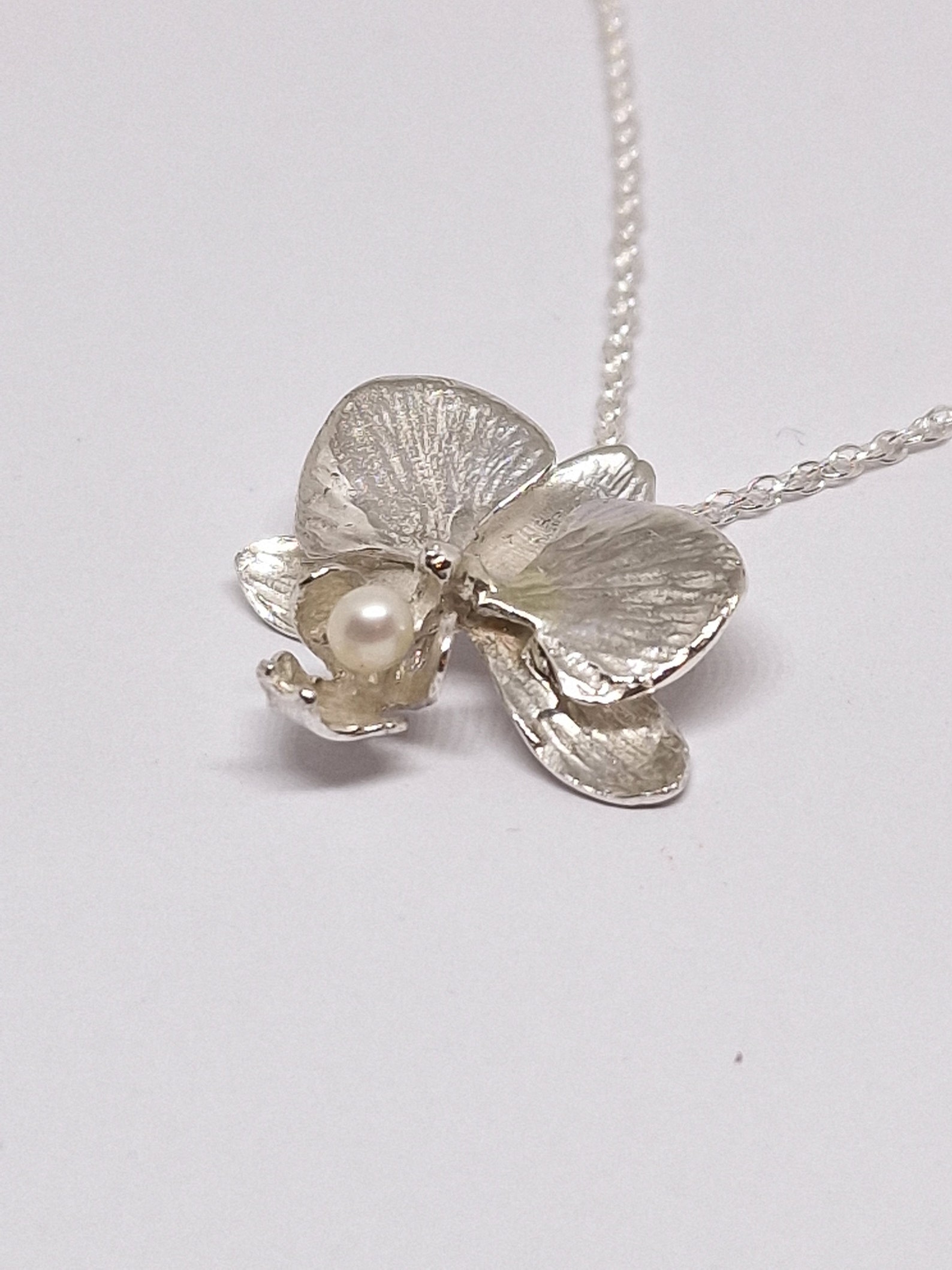 Handmade Sterling Silver Orchid Pendant With Pearl, 18" Chain - Etsy