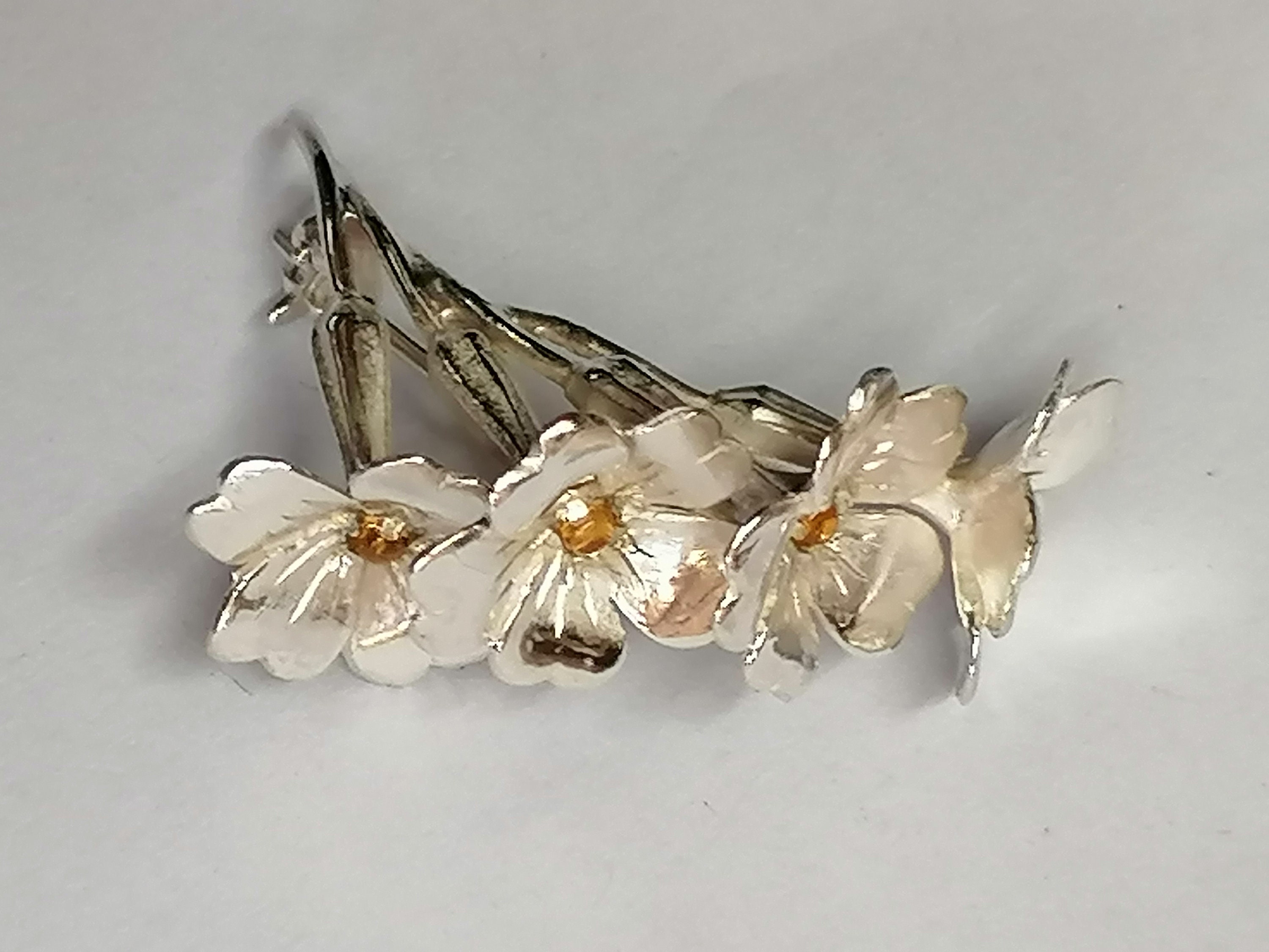Primrose Spray Brooch Set With 4 X Citrines and Made From Sterling ...