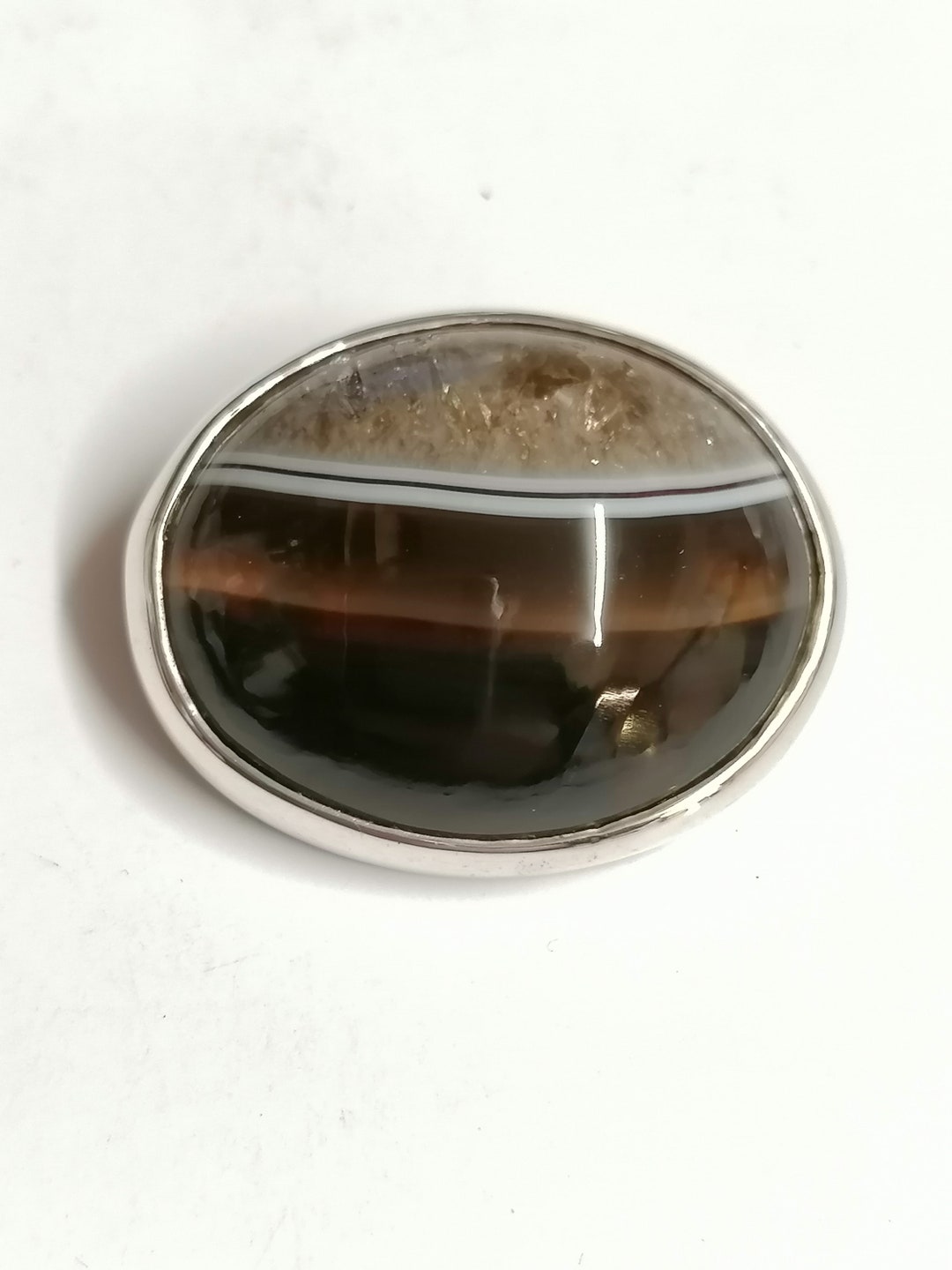 Banded Quartz Brooch in Silver Mount - Etsy