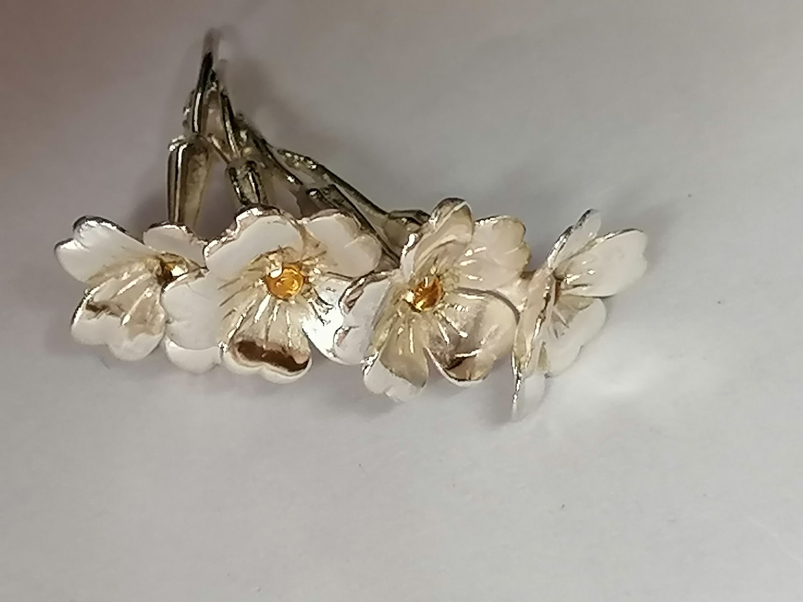 Primrose Spray Brooch Set With 4 X Citrines and Made From Sterling ...