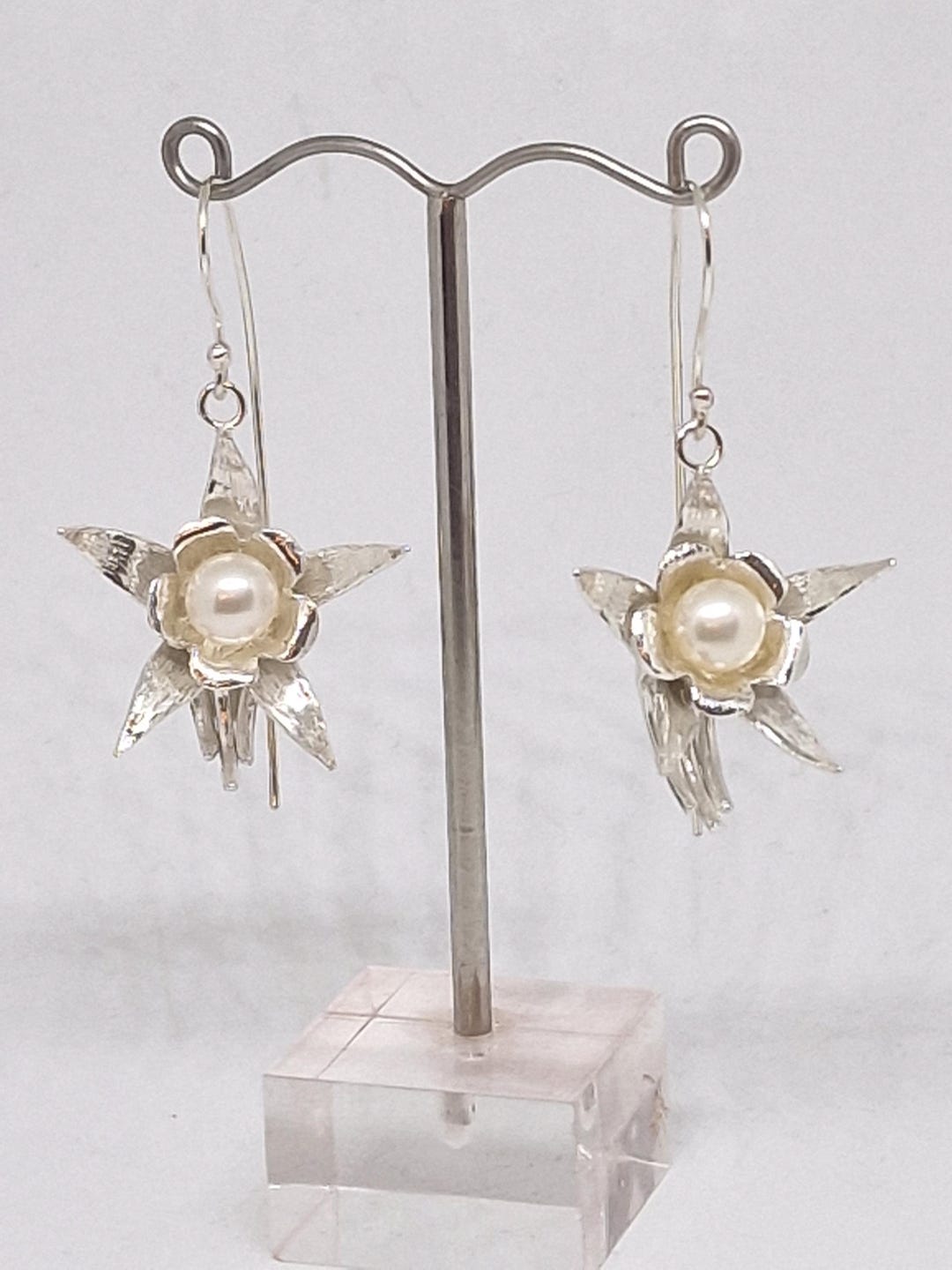 Aquilegia, Columbine, Pearl Bomb, Drop Earrings,hand Made From Sterling ...