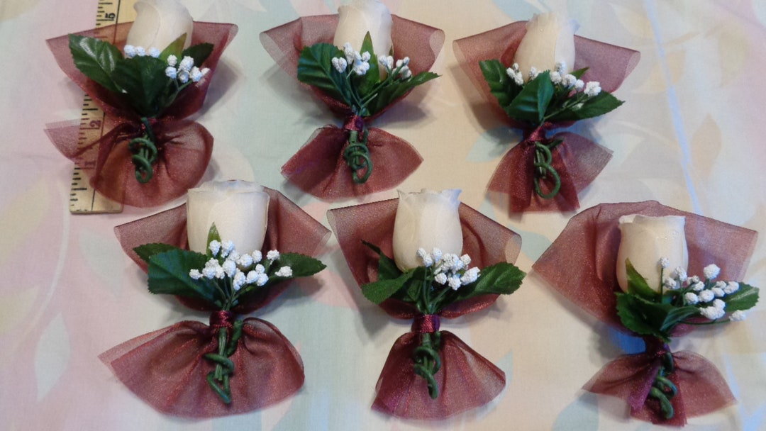 Reduced Set of 6 Ivory Rosebud Boutonnieres With Sheer Wine - Etsy