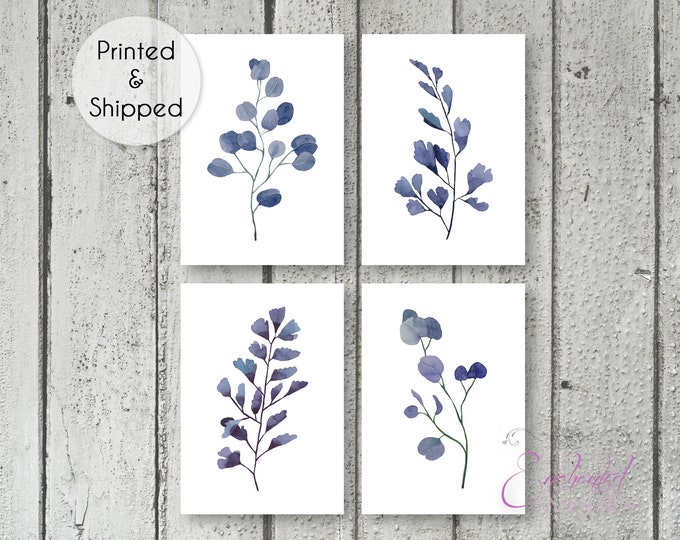 Indigo Eucalyptus & Fern Botanical Prints Set of 4, Botanical Wall Art ...