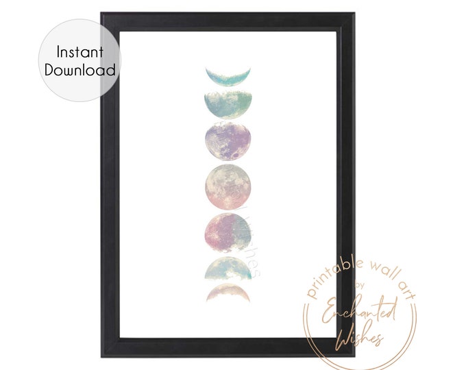 Moon Phases Print PRINTABLE, Moon Phases Watercolor, Moon Phase Colour ...