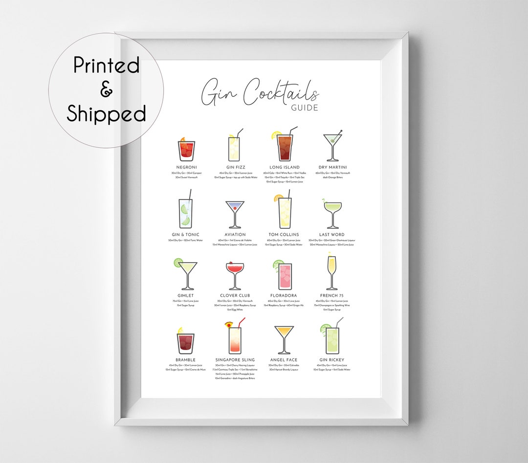 Gin Cocktails Print Gin Cocktail Recipes Print Cocktail - Etsy