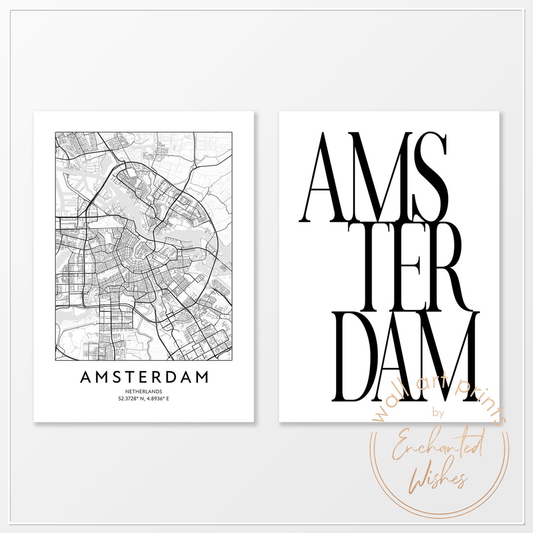 Amsterdam Map Print Set of 2, Amsterdam Print, Amsterdam Typography ...
