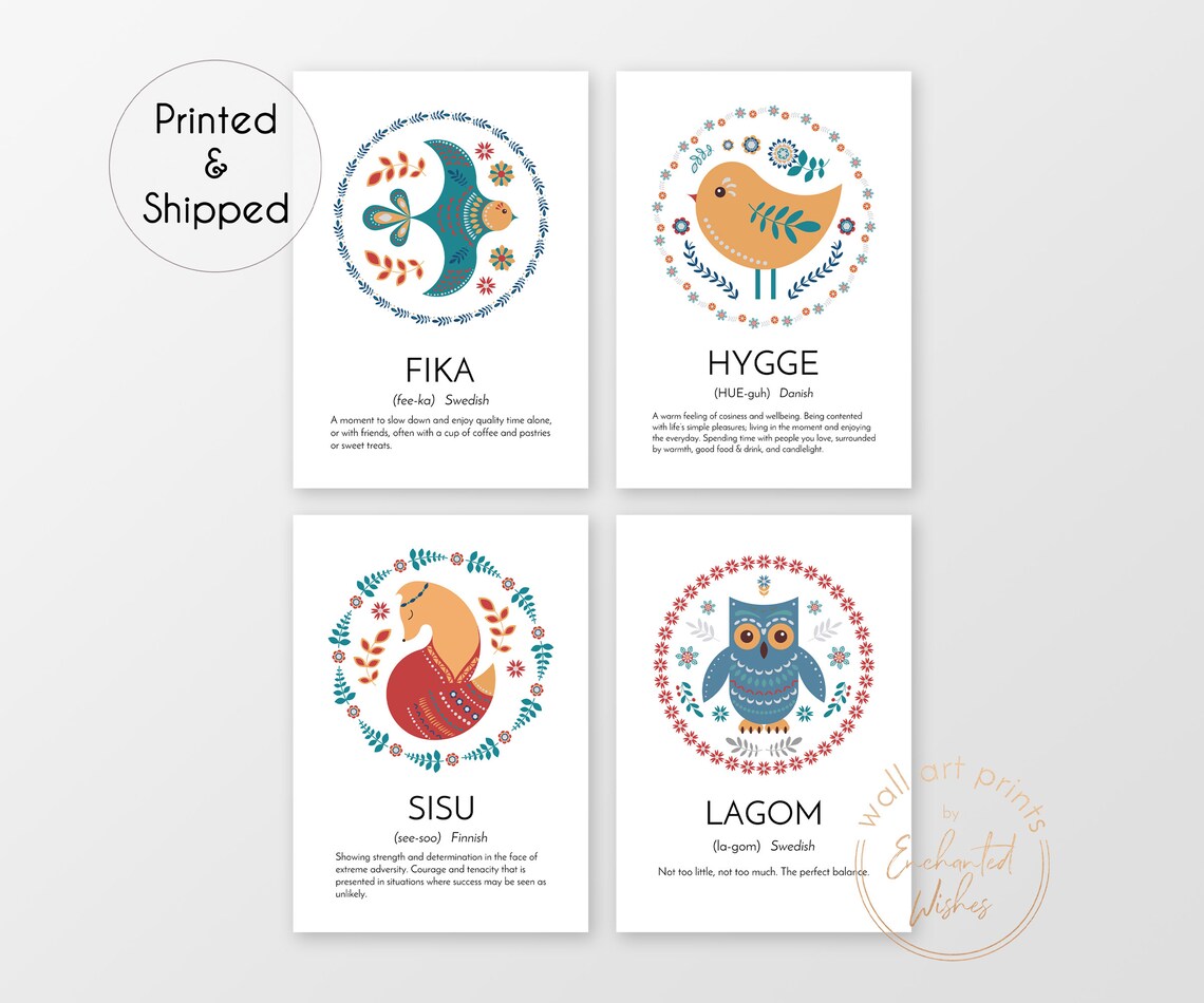 Scandinavian Word Definition Prints Set of 4 Nordic Wall Art - Etsy