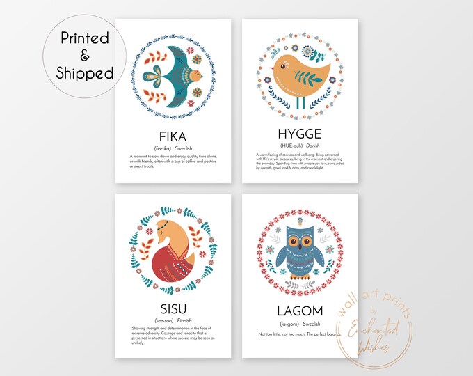 Scandinavian Word Definition Prints Set of 4, Nordic Wall Art ...