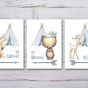 tribal woodland kids wall decor tribal animals nursery art | Etsy