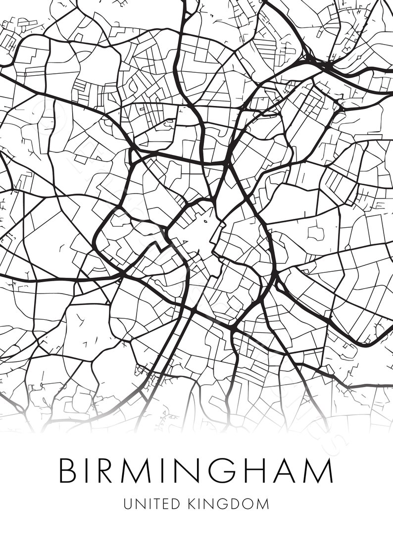 Birmingham Map PRINTABLE Print Birmingham UK Map Poster | Etsy